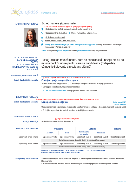 Model CV Europass Romana Descarca GRATIS