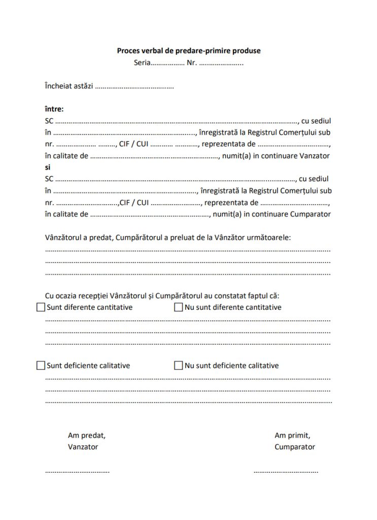 Model proces verbal predare primire ️ Descarcare Gratuita