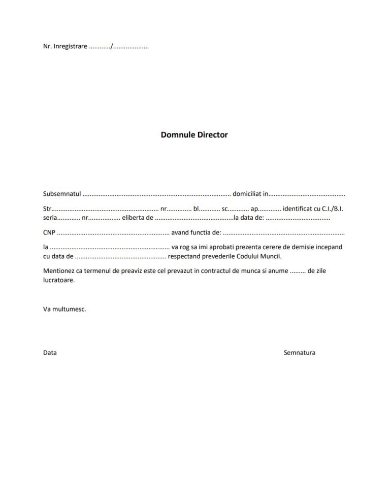 Model model cerere demisie ️ Descarcare Gratuita